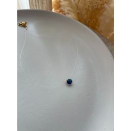 Collier Fil transparent Strass Bleu