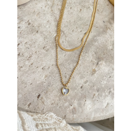 Collier double chaines coeur diamant